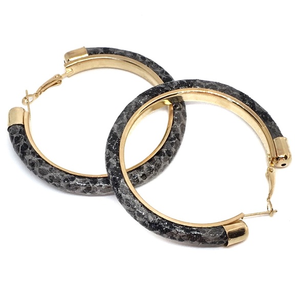 Jewelry | Boho Gray Gold Snakeskin Metal Hoop Earrings | Poshmark